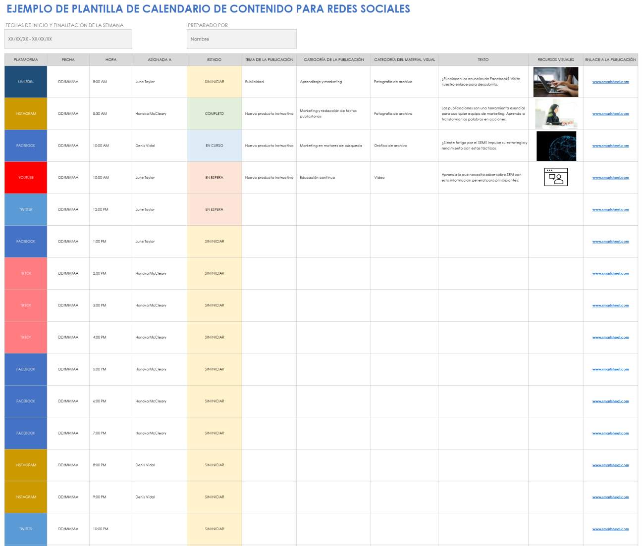 Plantillas y ejemplos gratuitos de calendario de contenido | Smartsheet