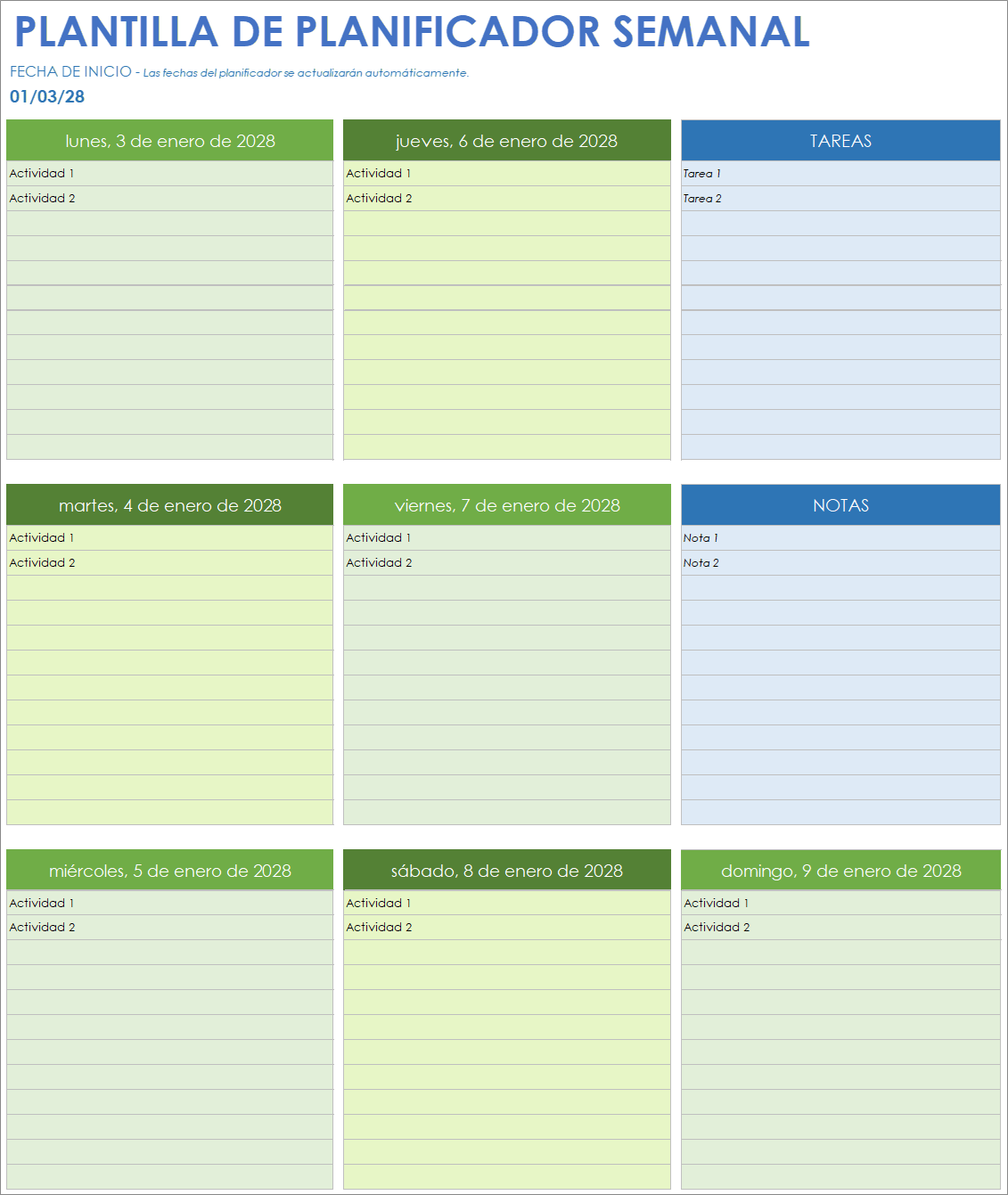 Plantillas gratuitas de cronograma semanal para Hojas de cálculo de Google | Smartsheet