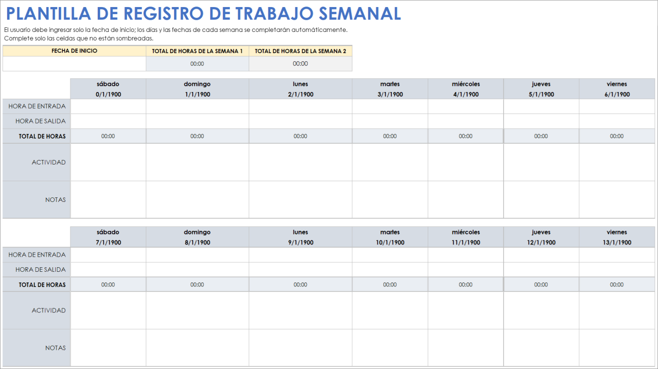 Plantillas gratuitas de registro de trabajo con una guía práctica y ...
