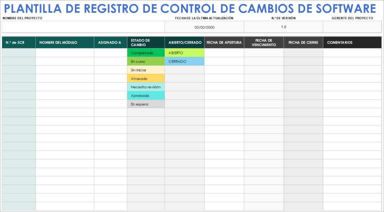 Plantillas gratuitas de registro de cambios: Excel, Microsoft Word y ...
