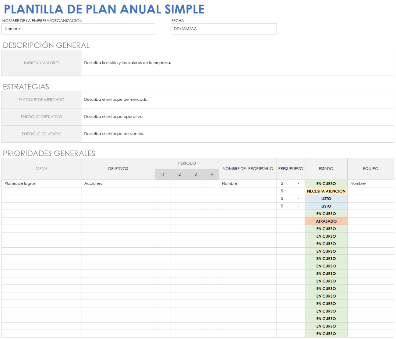 Plantillas de plan anual y plantillas de planificación anual gratuitas