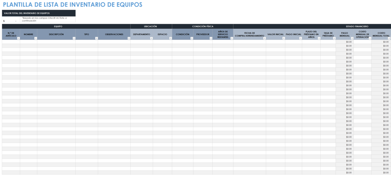 Plantillas gratuitas de listas de inventario | Smartsheet