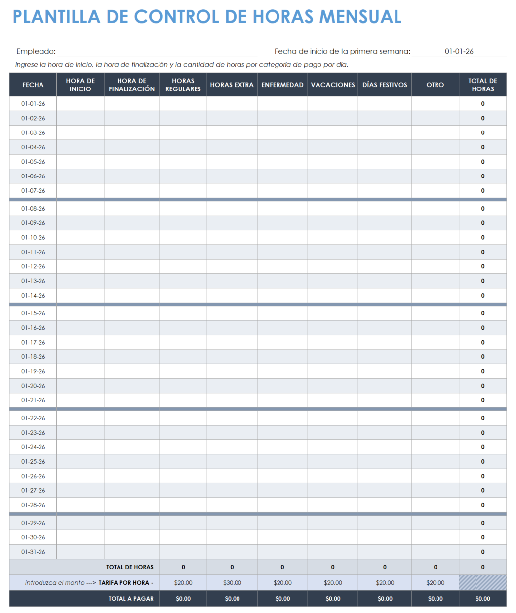 Plantillas de control de horas de Excel gratuitas | Smartsheet