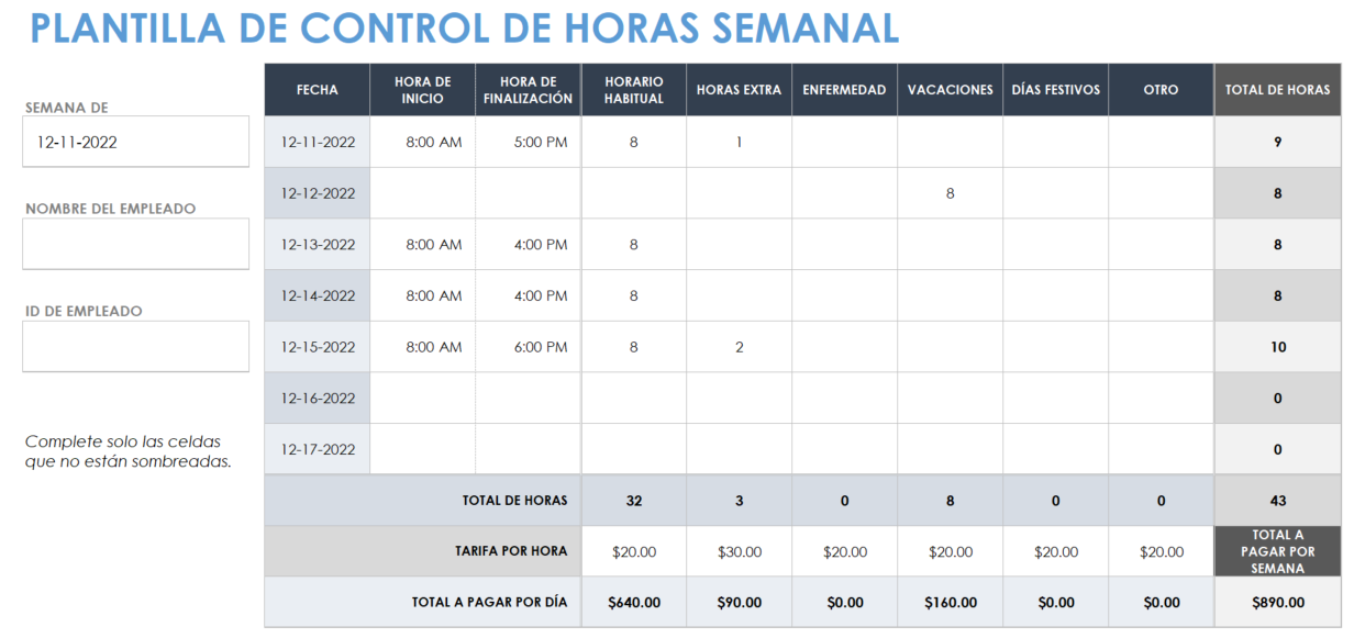 Plantillas de control de horas de Excel gratuitas | Smartsheet
