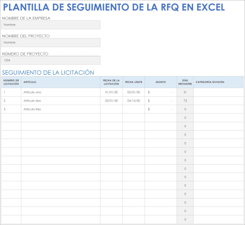 Plantillas, formularios y seguimientos gratuitos de RFQ de Excel