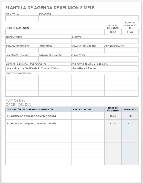 Más de 10 plantillas gratuitas de agenda de reuniones para Microsoft Word | Smartsheet