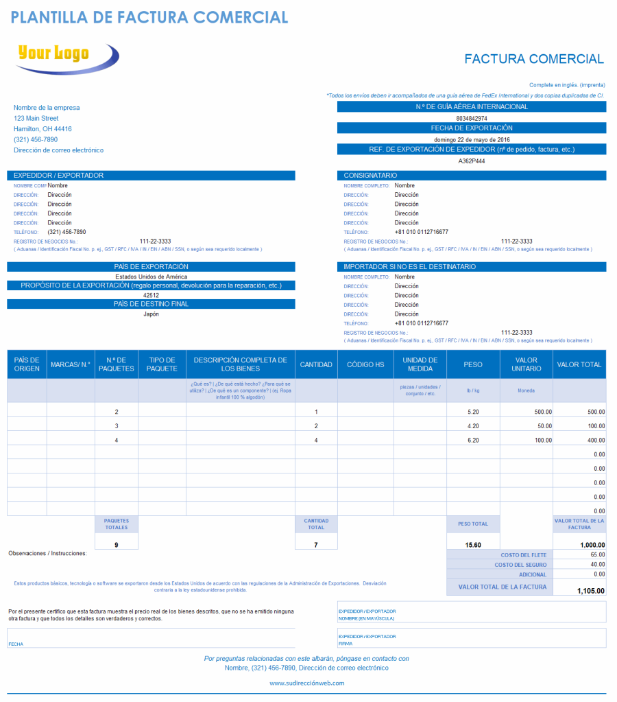 Factura Comercial Commercial Invoice