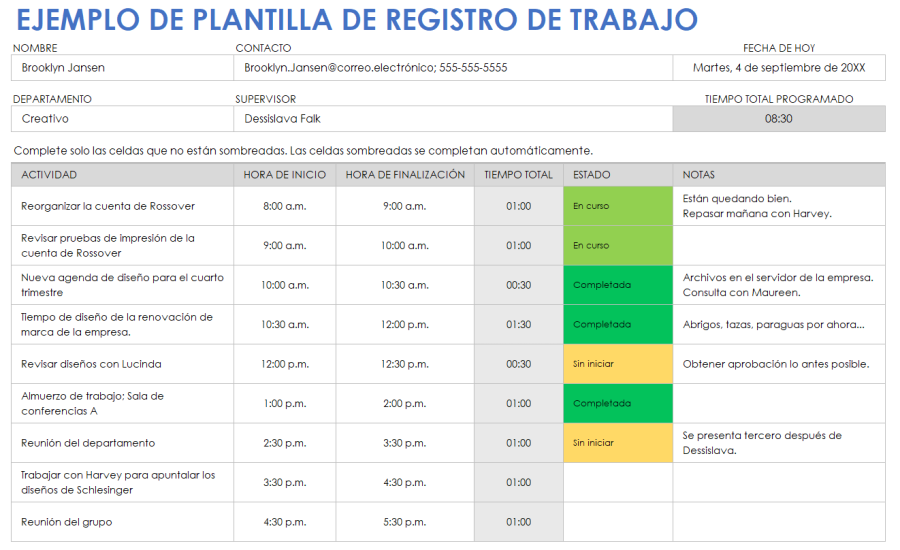 Plantillas gratuitas de registro de trabajo con una guía práctica y ejemplos | Smartsheet