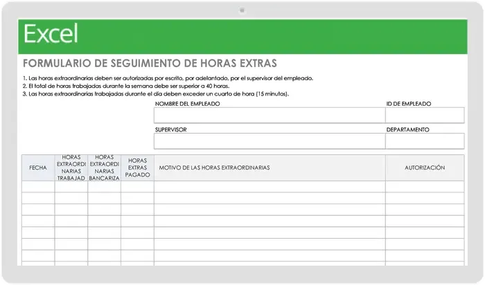Formularios de solicitud de horas extras gratis