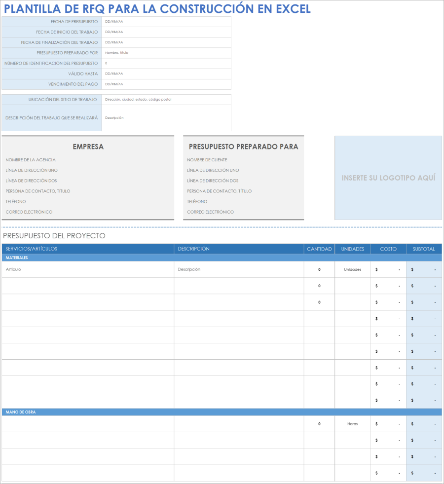 Plantillas, formularios y seguimientos gratuitos de RFQ de Excel