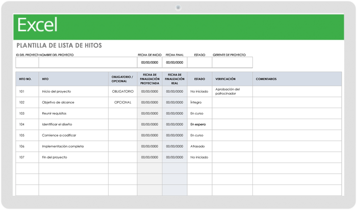 Plantillas gratuitas de Hitos del Proyecto | Smartsheet