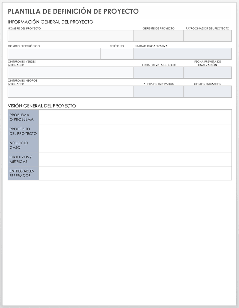 Plantillas gratuitas de Definición de Proyecto | Smartsheet